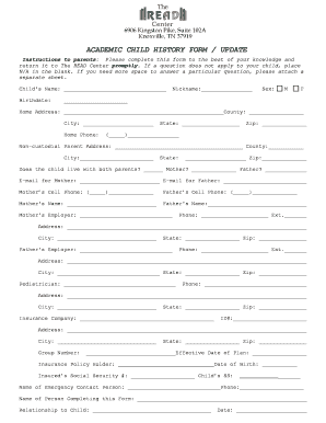 Fillable Online ACADEMIC CHILD HISTORY FORM / UPDATE Fax Email Print ...
