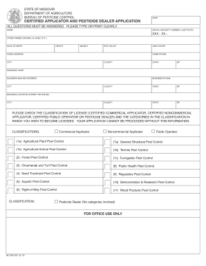 Fillable Online mda mo CERTIFIED APPLICATOR AND PESTICIDE DEALER ...