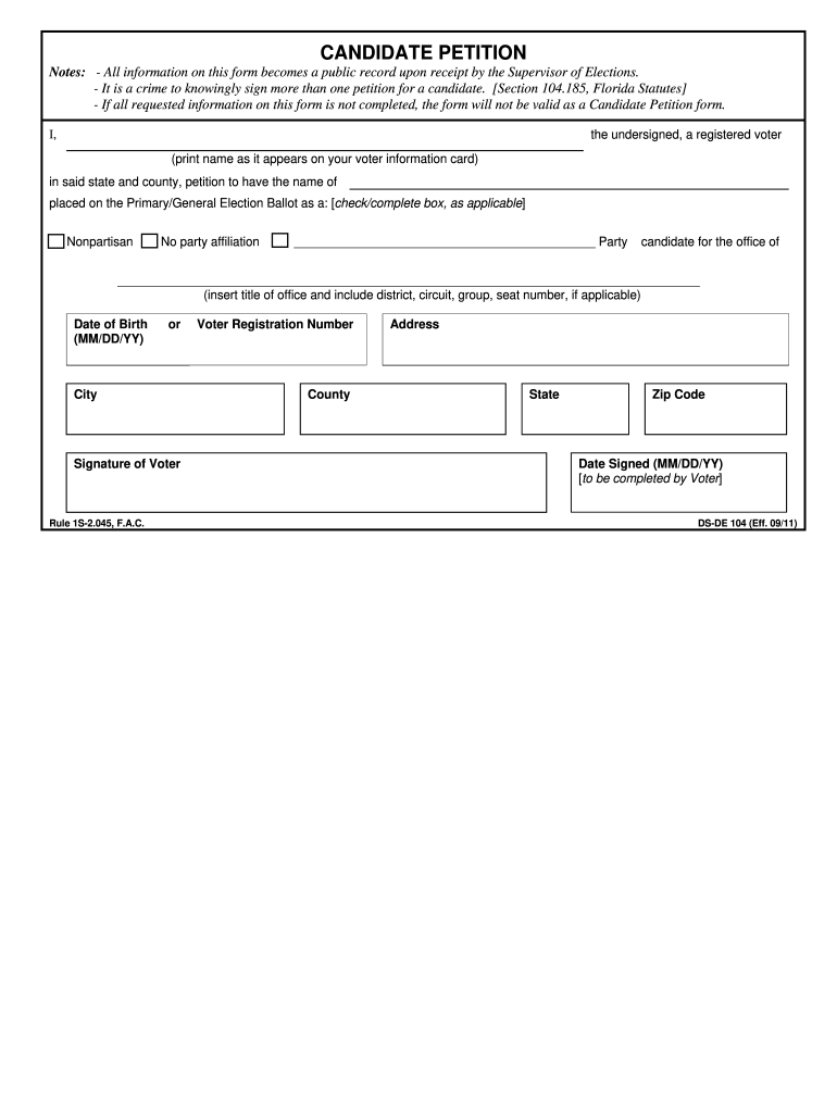 Florida election petition form: Fill out & sign online | DocHub