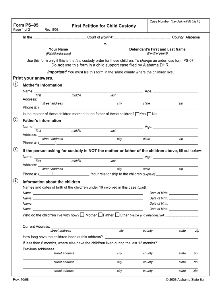 Alabama Child Custody Modification Forms Fill Out Sign Online DocHub