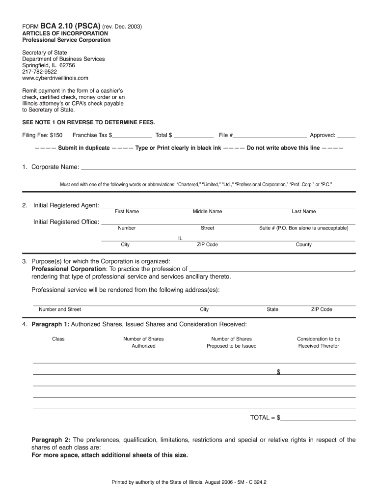 IL BCA 210 PSCA Form - Fill Online, Printable, Fillable, Blank - pdfFiller