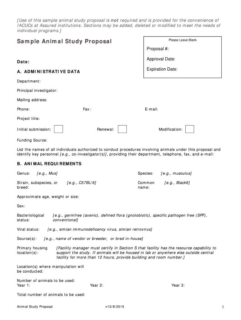 Fillable Online Sample Animal Study Proposal Fax Email Print - pdfFiller