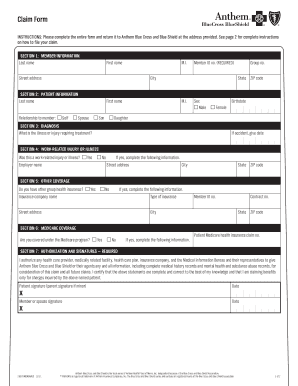 Fillable Online Claim Form - Anthem Blue Cross Fax Email Print - pdfFiller