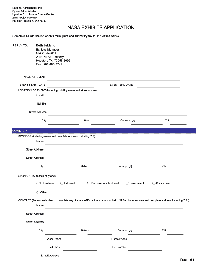 Fillable Online nasa Johnson Space Center 2101 NASA Parkway Houston ...