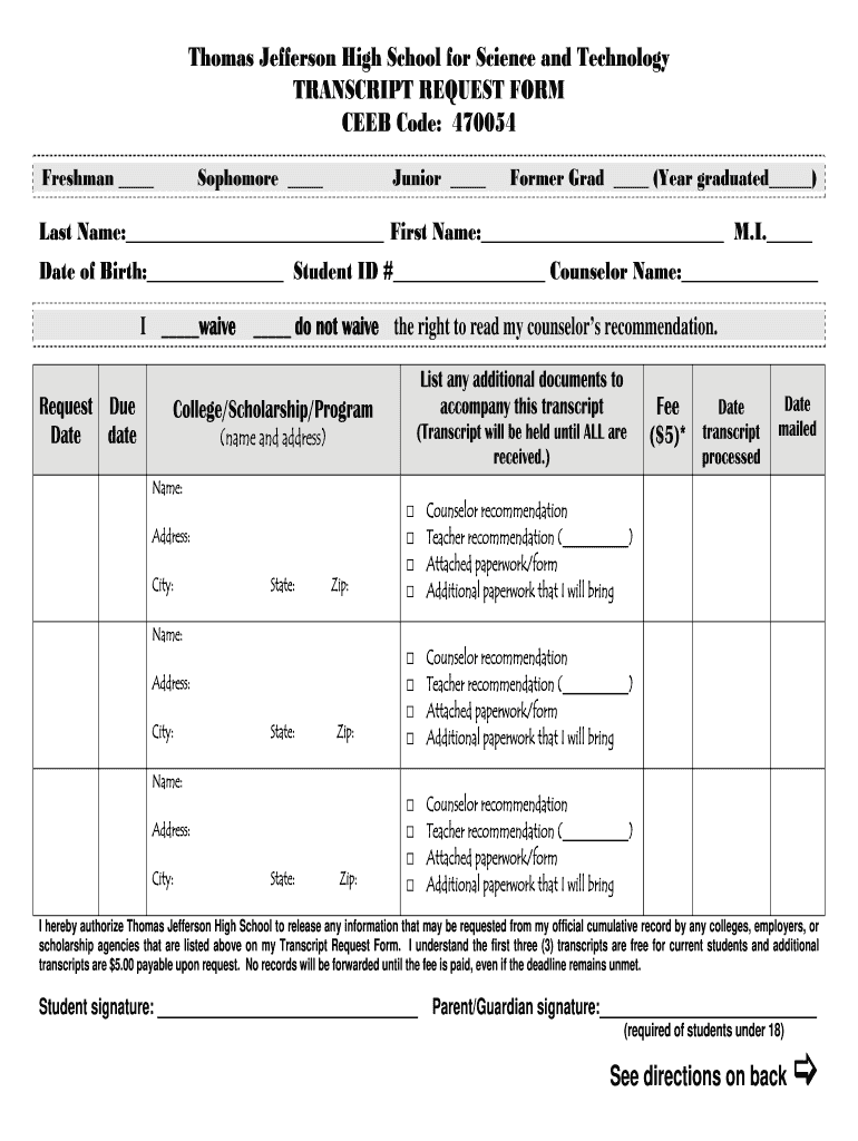 Jefferson High School Online Transcripts Fill Online Printable 