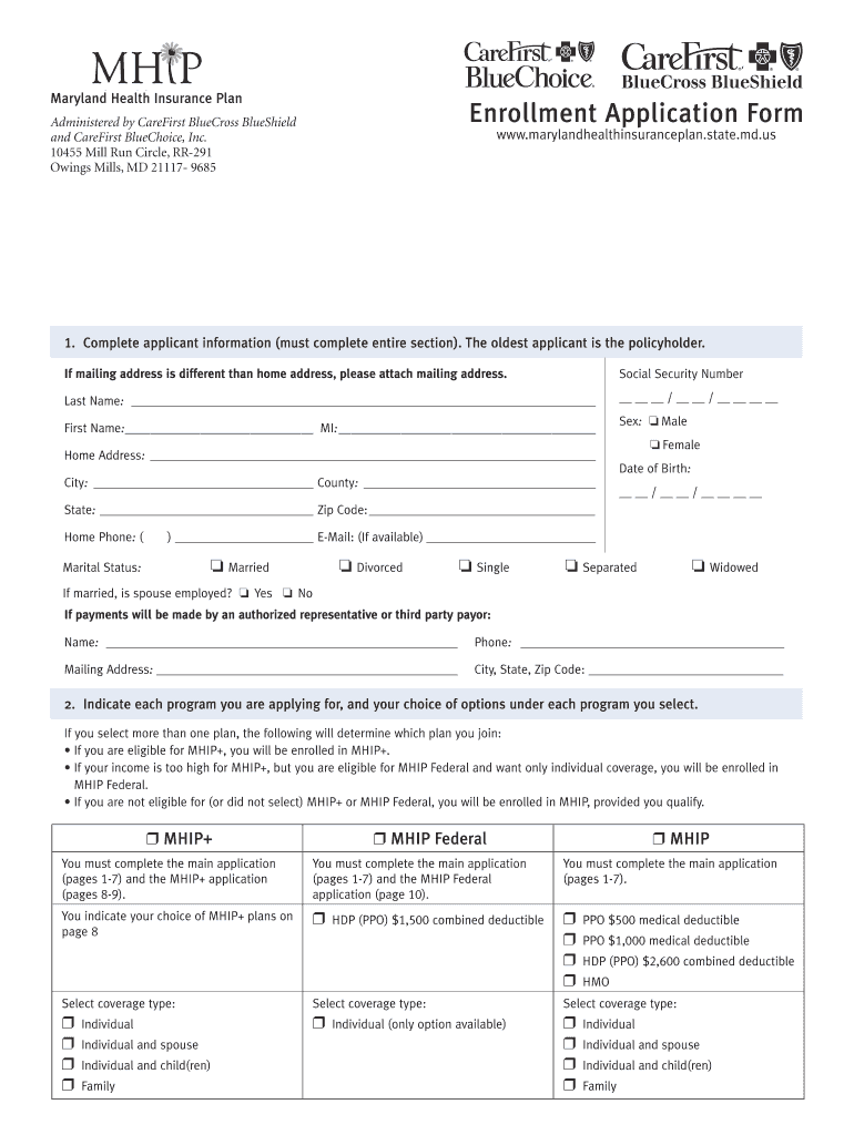Fillable Online coverageforall mhip enrollment application fill in form ...