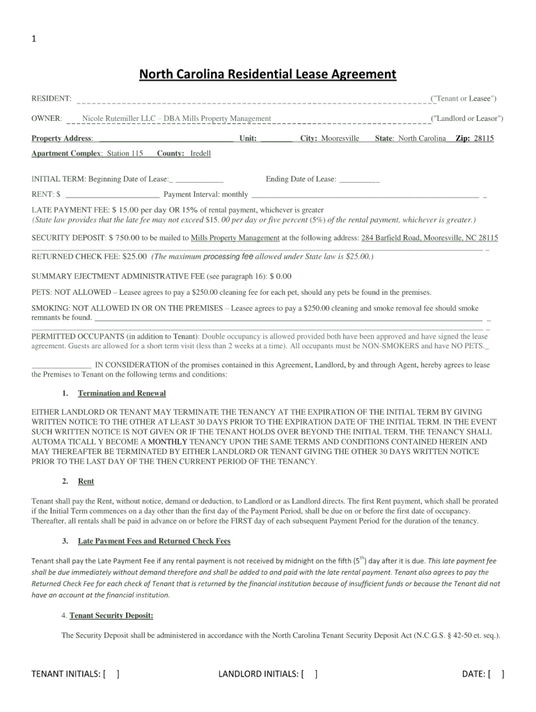 Nc Lease Agreement Fill Out Sign Online DocHub