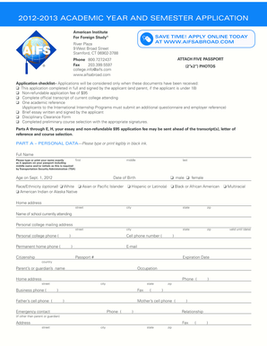 Fillable Online 2012-2013 ACADEMIC YEAR AND SEMESTER APPLICATION Fax ...