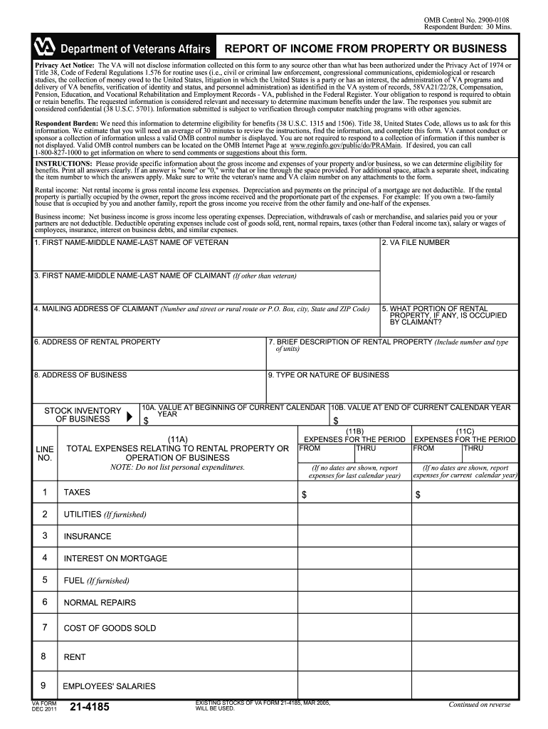 VA Form 21-4185 - Blank Fillable Template | Fill Out, Print & Download ...