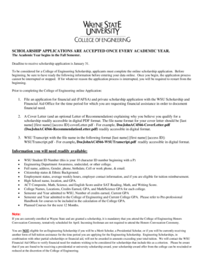 Fillable Online engineering wayne SCHOLARSHIP APPLICATIONS ARE ACCEPTED ONCE EVERY ...