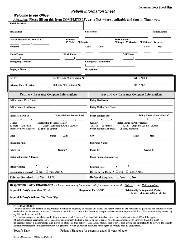 Patient Information Sheet Fill Out Sign Online DocHub