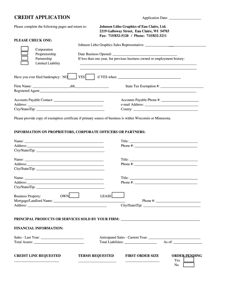 Fillable Online Credit Application Form Fax Email Print - pdfFiller