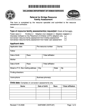Fillable Online okdhs 04af009e form Fax Email Print - pdfFiller