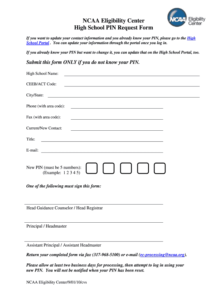 NCAA Eligibility Center High School PIN Form - Fill Online, Printable ...