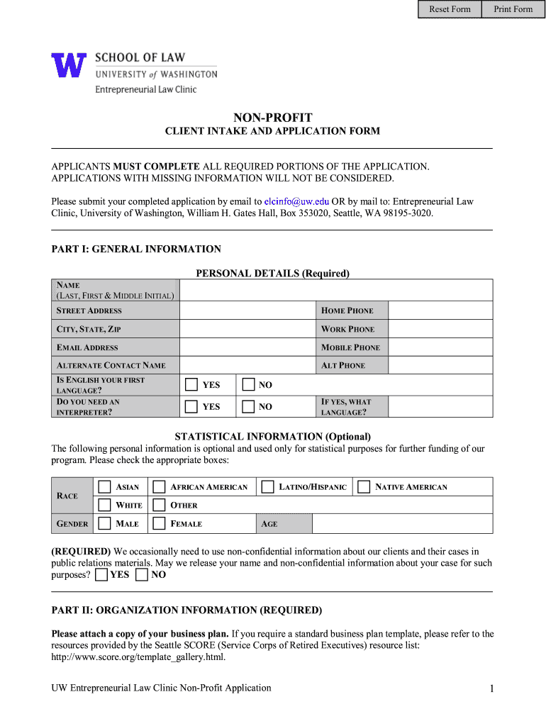 Non Profit Client Intake Form Fill Online Printable Fillable Blank 