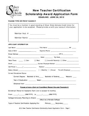 Fillable Online New Teacher Certification Scholarship Award Fax Email ...