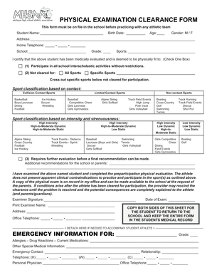 Fillable Online PHYSICAL EXAMINATION CLEARANCE FORM Fax Email Print ...
