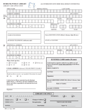 Fillable Online Library Card Application Form - Burbank Public Library ...