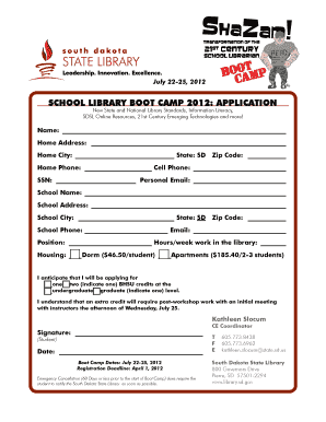 Fillable Online library sd SCHOOL LIBRARy BOOT CAMP 2012: APPLICATION ...