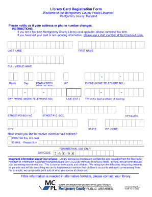 Fillable Online montgomerycountymd Library Card Registration Form ...