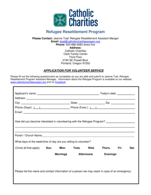 Fillable Online catholiccharitiesoregon Refugee Resettlement Program ...