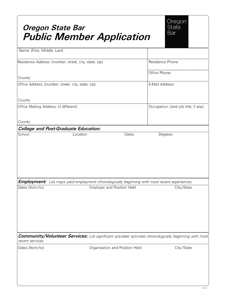 Fillable Online Oregon State Bar Public Member Application Fax Email ...