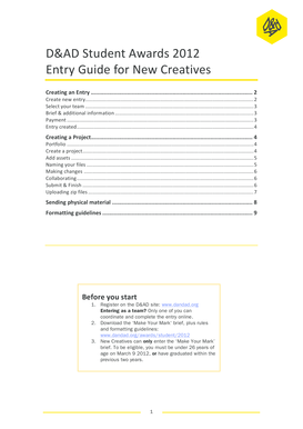 Fillable Online dandad D&AD Student Awards 2012 Entry Guide for New ...