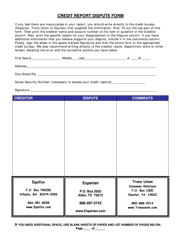 Credit Report Dispute Form Fill And Sign Printable Template Online 
