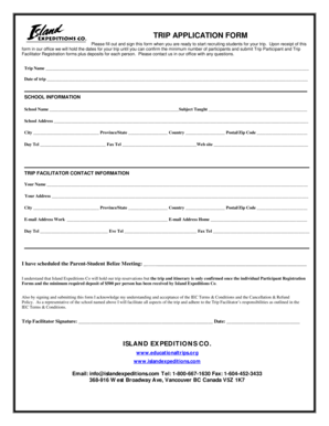 Fillable Online educationaltrips TRIP APPLICATION FORM ...