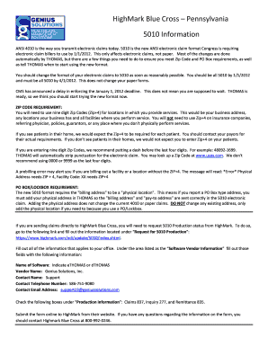 Fillable Online HighMark Blue Cross Pennsylvania 5010 Information Fax ...