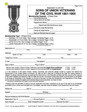 Fillable Online suvcw SONS OF UNION VETERANS OF THE CIVIL WAR 1861-1865 ...