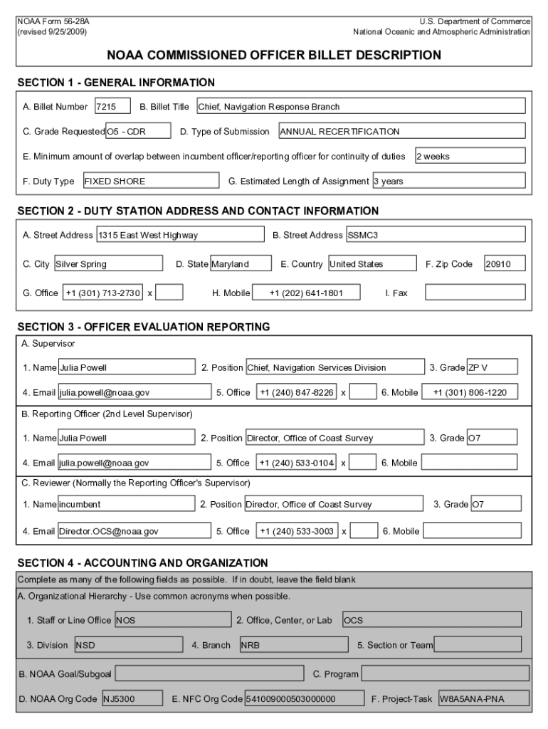Fillable Online NOAA COMMISSIONED OFFICER BILLET DESCRIPTION Fax Email ...