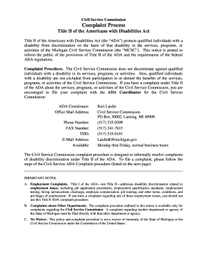 Fillable Online michigan ADA Complaint Process & Form - State of ...