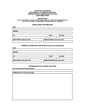 Fillable Online documents dgs ca STATE OF CALIFORNIA. DGS ADA Grievance Form - documents dgs ca ...