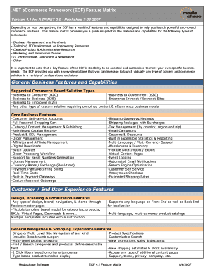 Fillable Online Mediachase .NET eCommerce Framework - ECF Feature Matrix Fax Email Print - pdfFiller
