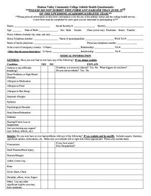 Fillable Online hvcc HVCC ATHLETIC HEALTH QUESTIONNAIRE - hvcc Fax ...