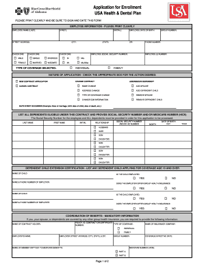 Fillable Online southalabama BCBSAL Enrollment Application ...
