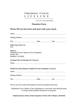 Fillable Online childhoodcancerlifeline Donation Form - Childhood ...