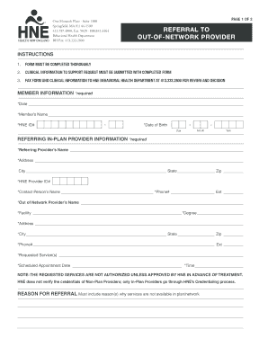 Fillable Online REFERRAL TO OUT-OF-NETWORK PROVIDER Fax Email Print ...