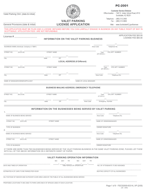 Fillable Online scottsdaleaz VALET PARKING LICENSE APPLICATION ...