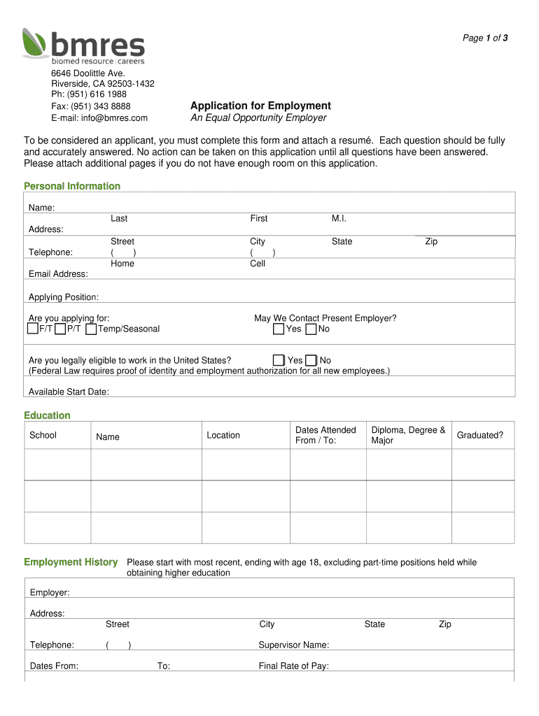 Fillable Online Employment Application Form - Sample Fax Email Print ...