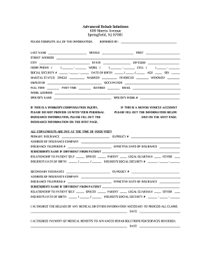 Fillable Online advance rehabilitation 609 morris ave springfield nj ...