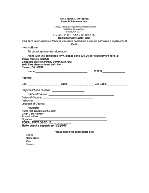 Fillable Online csudh Replacement Card Form - California State ...