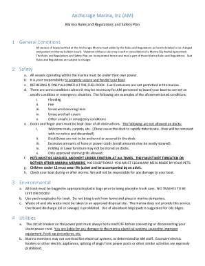 Fillable Online Anchorage Marina Rules and Regulations and Safety Plan ...