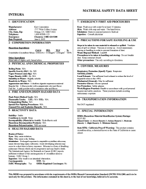 Fillable Online MATERIAL SAFETY DATA SHEET INTEGRA Fax Email Print ...
