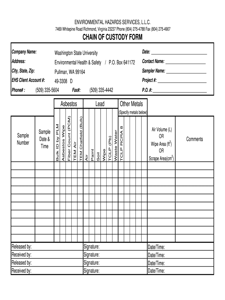 Printable Chain Of Custody Form Template Printable Templates