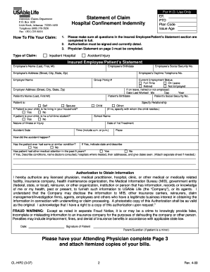 Fillable Online usable hospital confinement indemnity form little rock ...