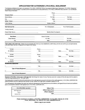 Fillable Online APPLICATION FOR AUTHORIZED LITH-O-ROLL DEALERSHIP Fax ...