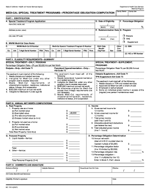Fillable Online dhcs ca medi cal special treatment eligibility 2012 ...