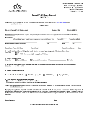 Fillable Online finaid uncc unc charlotte parent plus loan form Fax ...